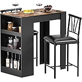 Amazon.com - VECELO 3-Piece bar Table Bistro of 2 Breakfast Nook ...