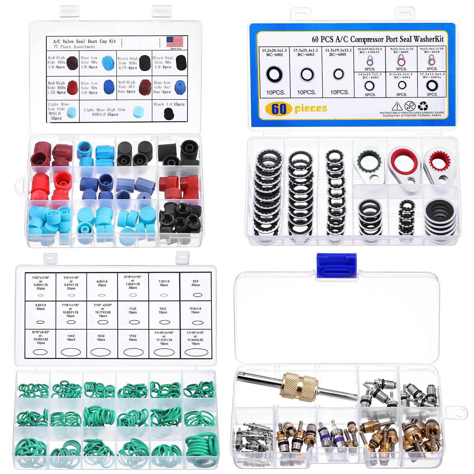 Car A/c Valve Core, 270 Pcs O-ring Kit, 60 Pcs Compressor Gasket Seals ...