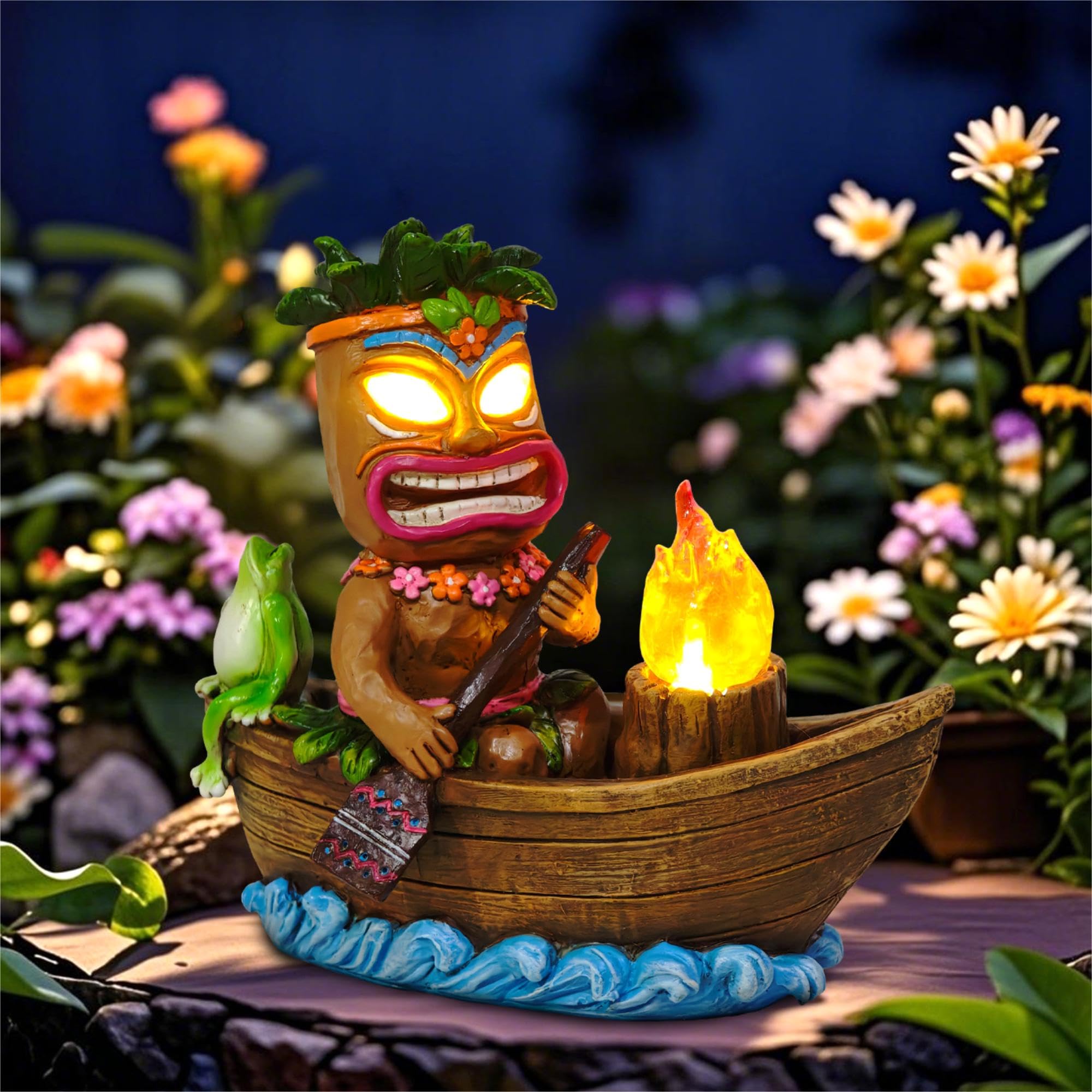 CFFOWNUG Solar Tiki Outdoor Statues: Funny Tiki Bar Decor with Solar ...