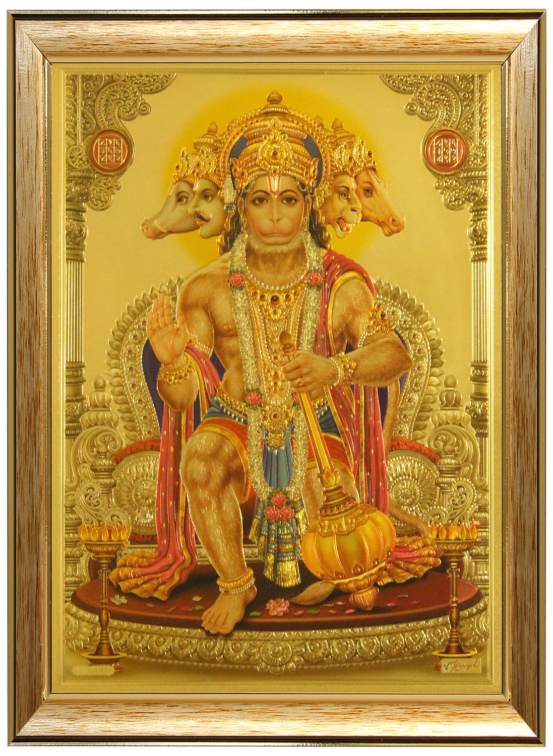 SAF Punch MUKHI Hanuman JI in Golden Foil Framed Reprint Painting ...