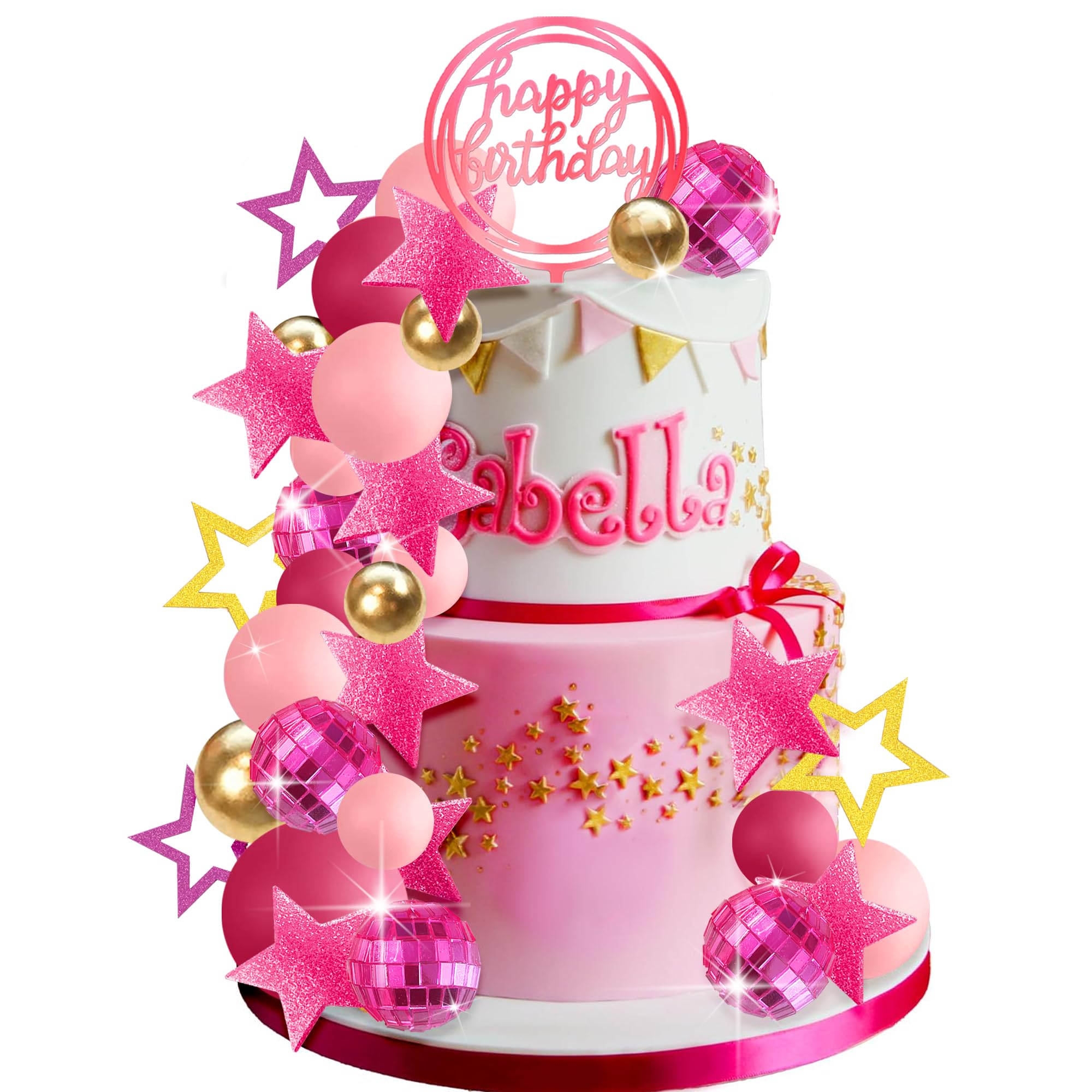 Disco Cake Toppers Hot Pink Mirror Balls Golden Pink Balls Cake ...