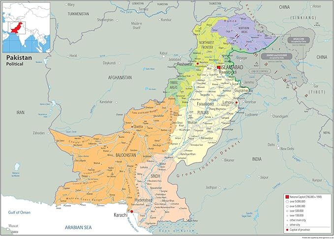 Pakistan mappa politica – Carta plastificata [GA] A0 Size 84.1 x 118.9 ...