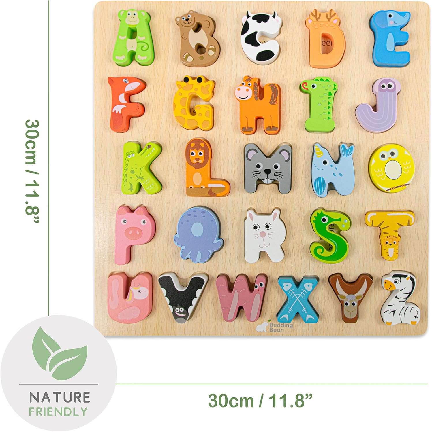 Budding Bear Wooden Animal Alphabet Puzzle – 100% Eco-Friendly Natural ...