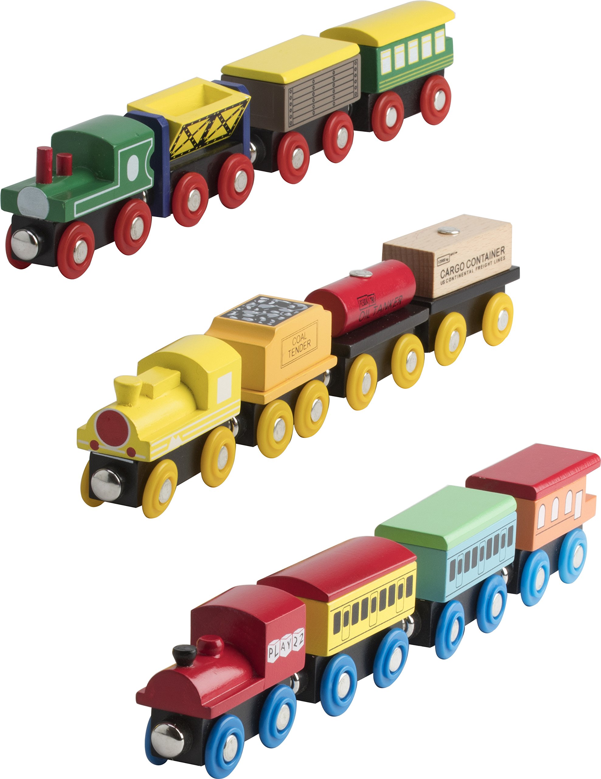 Wooden Train Set 12 PCS - Train Toys Magnetic Set Includes 3 Engines ...