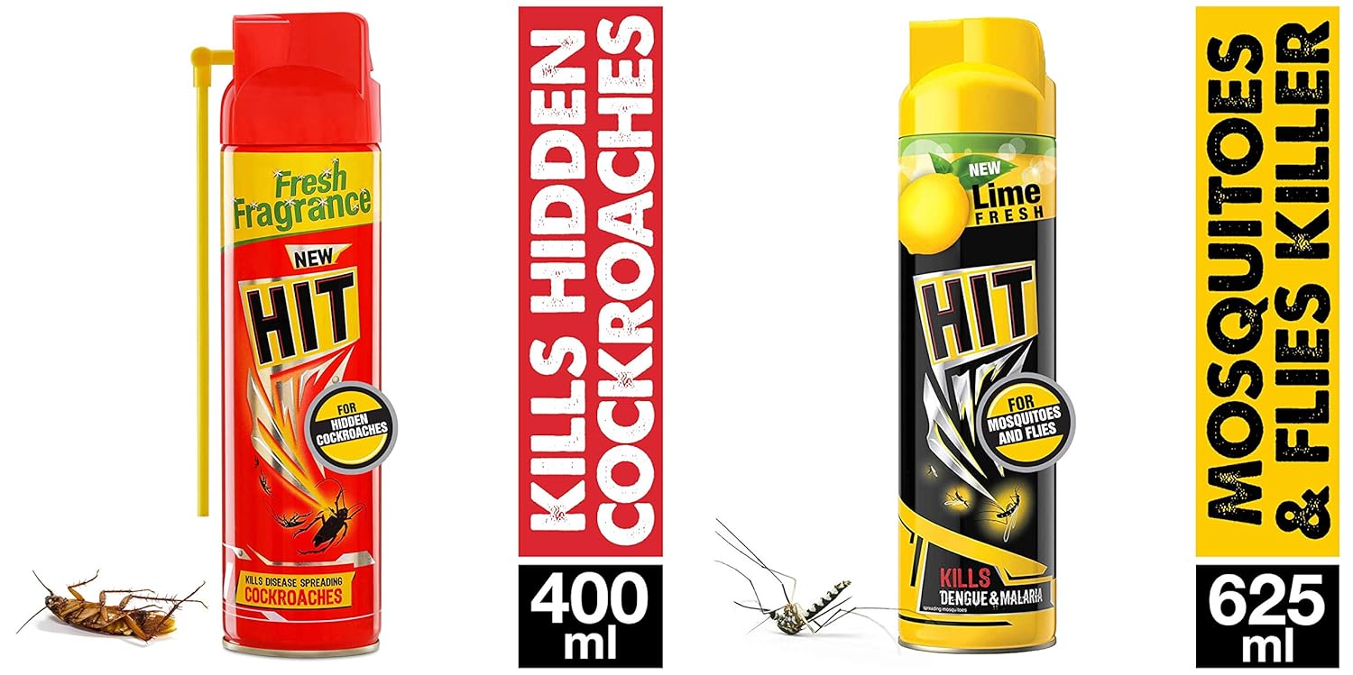 HIT Spray Crawling Insect Killer (400ml, Red) & Spray Flying Insect ...