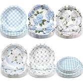 Amazon.com: Whaline 40Pcs Hydrangea Plaid Paper Plates Blue White ...
