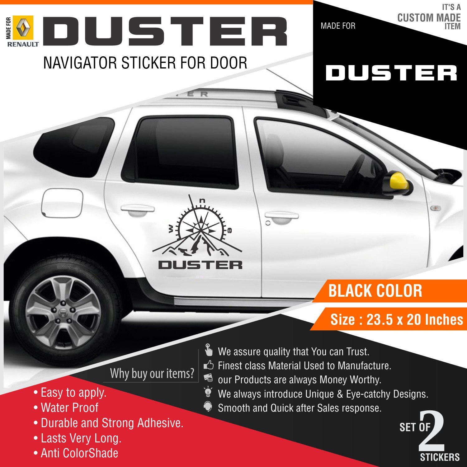 Carmetics Black Raw Style Duster Navigator Stickers for Renault Duster ...