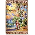 Amazon.com: Hawaii Tin Poster Hawaiian Hula Girl and She Lived Happily ...