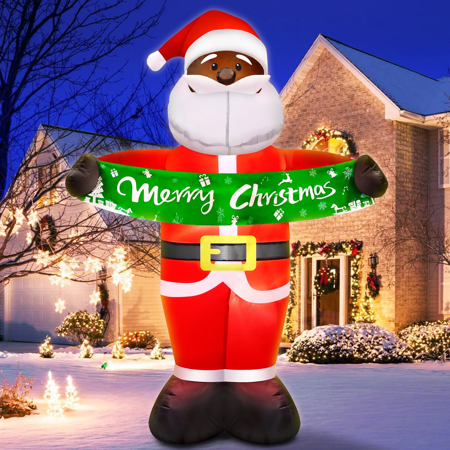 zukakii 7FT Christmas Inflatables Black Santa Claus Inflatable Outdoor ...