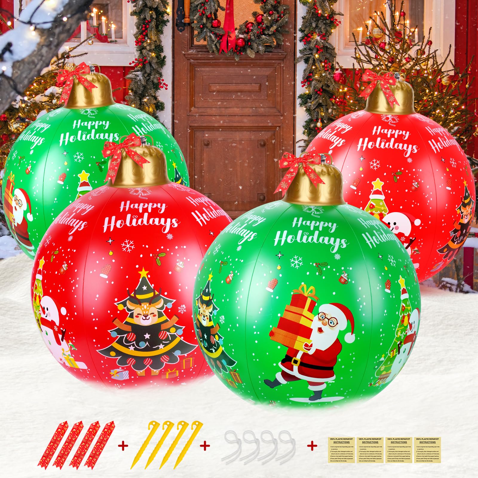 SUIMOT 2 PCS PVC 24 Inch Giant Inflatable Christmas Balls Inflatable ...