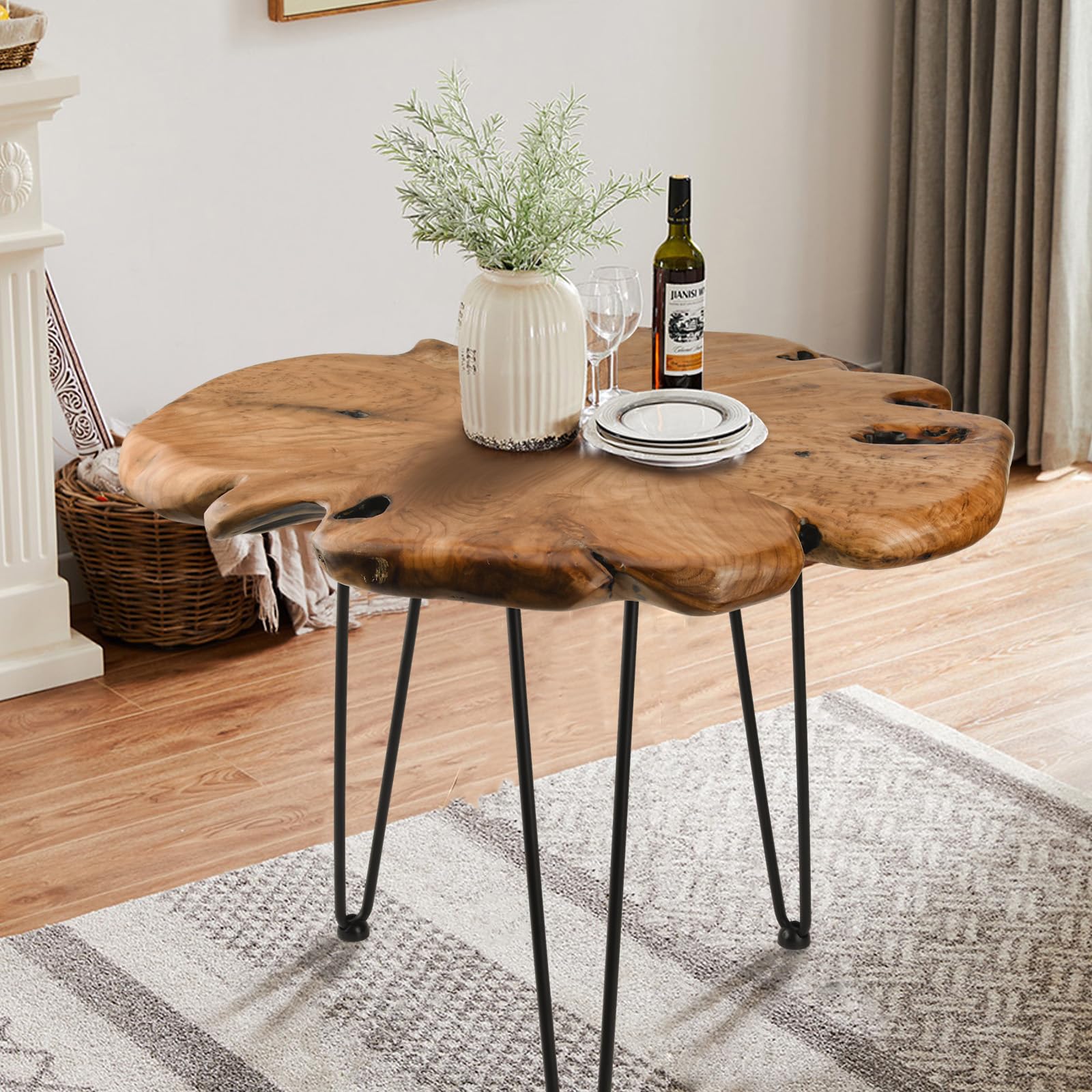 HOEGMST 23.6 Inch Live Edge Side Table, Wood Freeform Small End Table ...