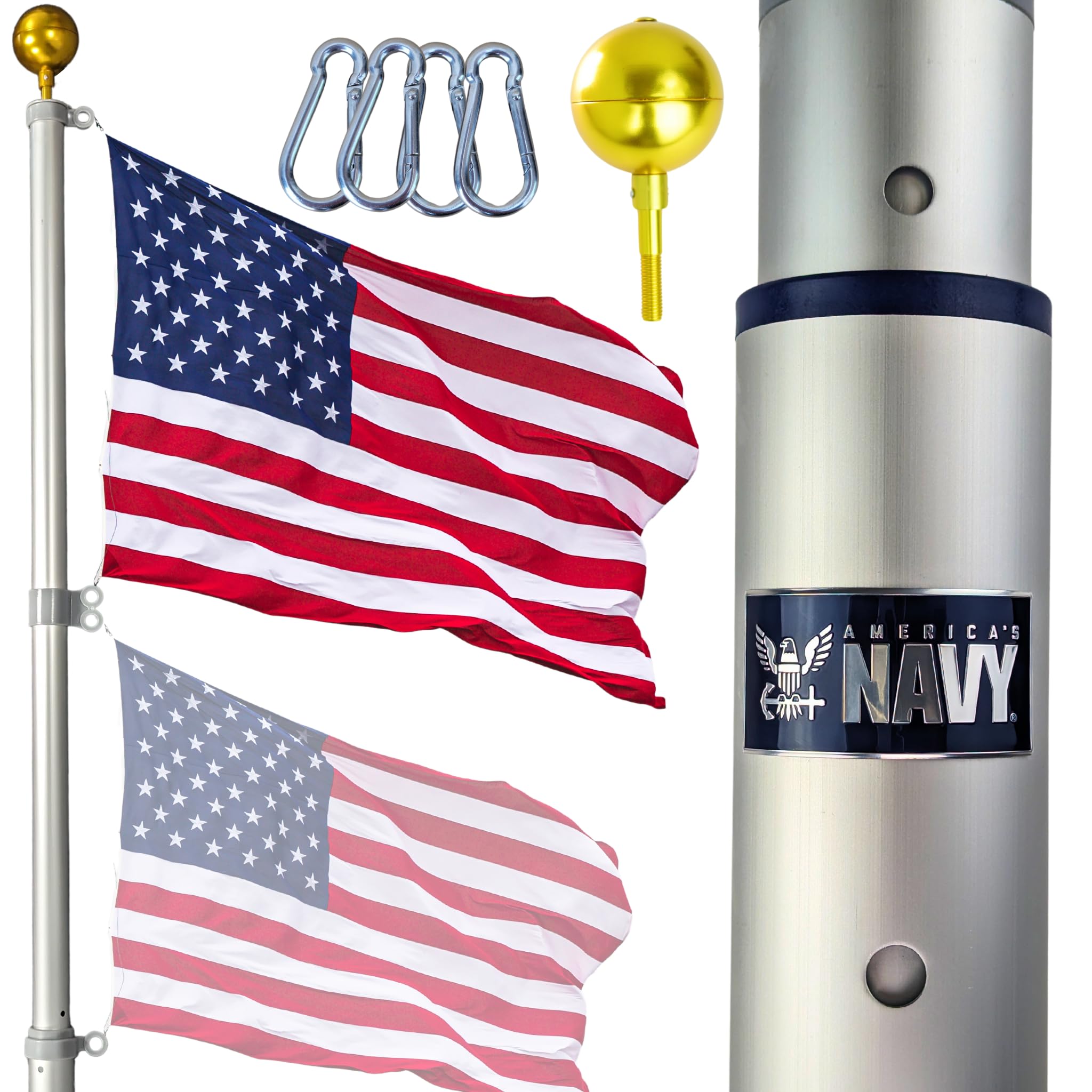 Service First US Navy 25FT Telescoping Flagpole Kit for Outside House ...