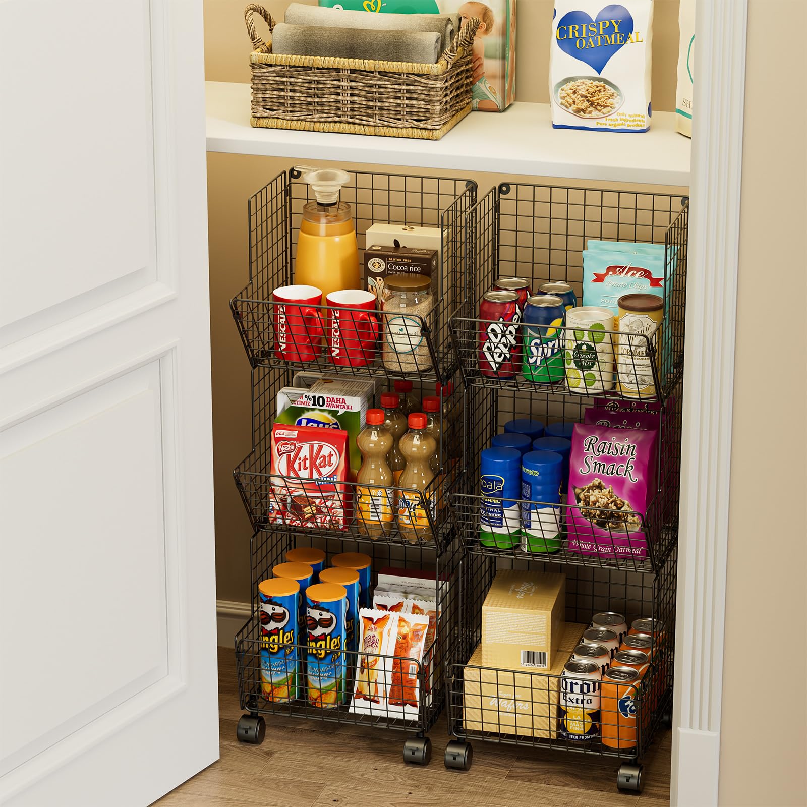 koozuuyk Snack Cart with Wheels Stackable 3-Tier Snack Organizer Pantry ...