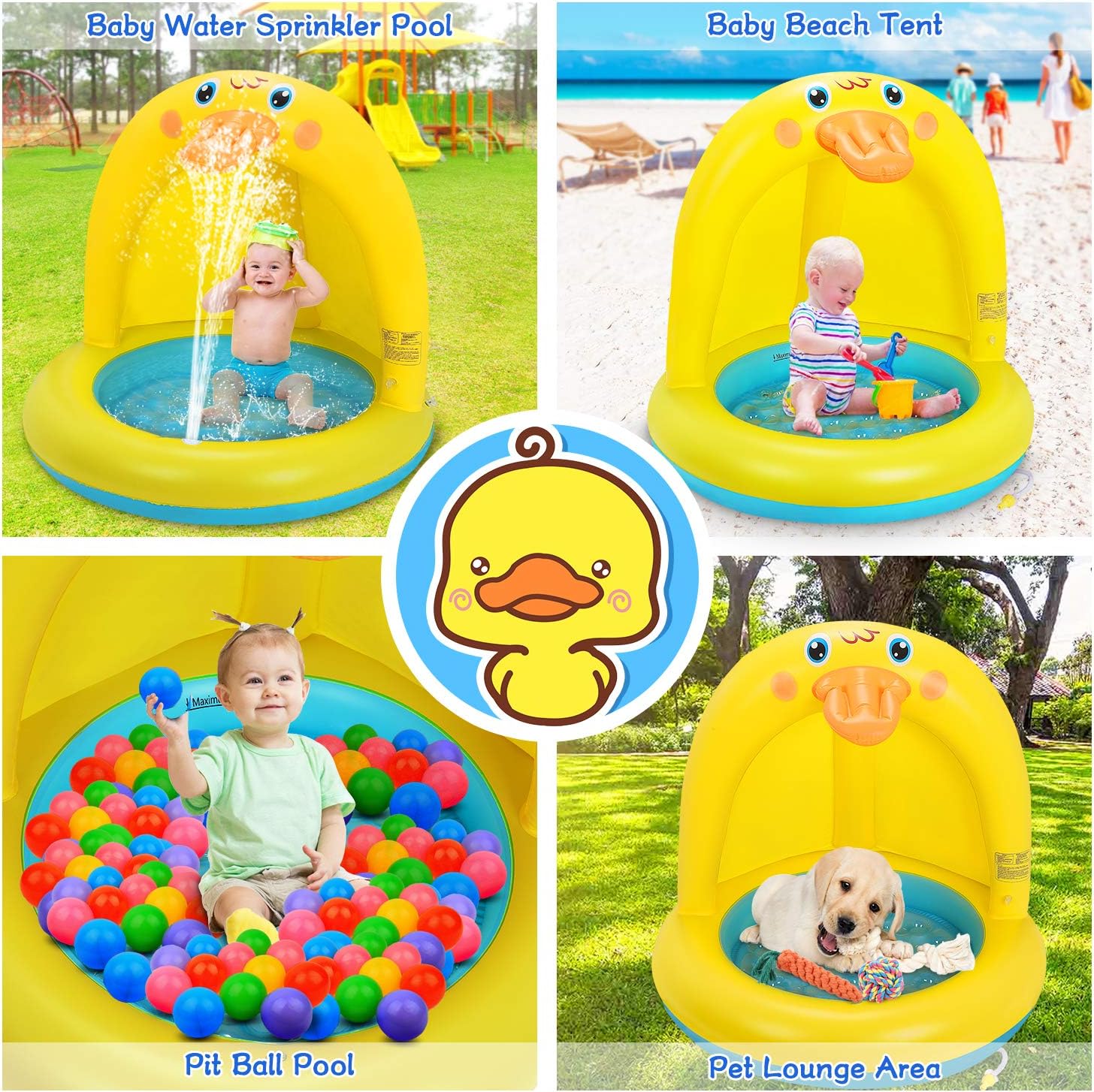 Dookey Duckling Shade Baby Pool, 40 Inches Inflatable Sprinkle Splash ...