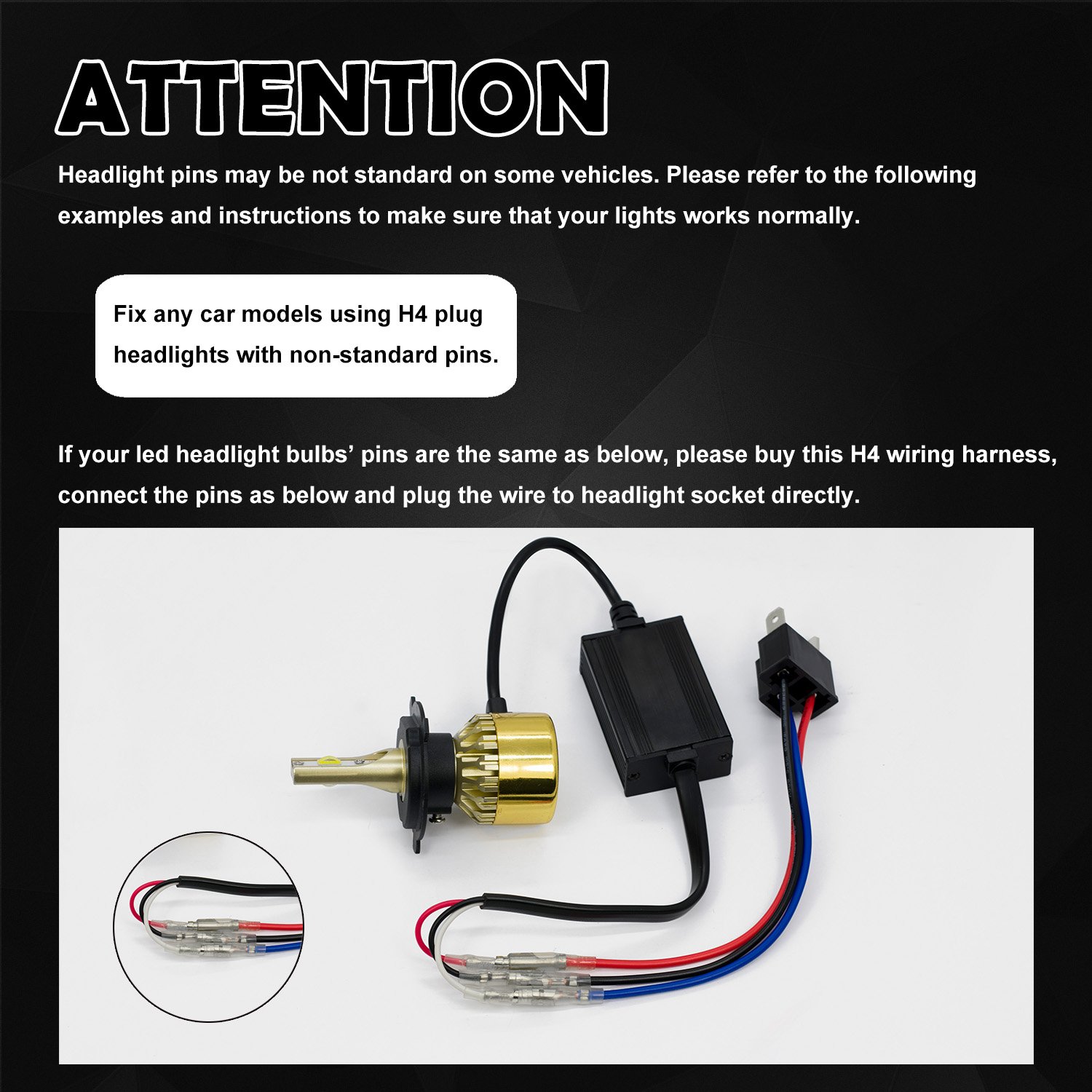 Automotive Pack of 2 Body Belt&Road H4 Wiring Harness Plug 9003 Wire ...