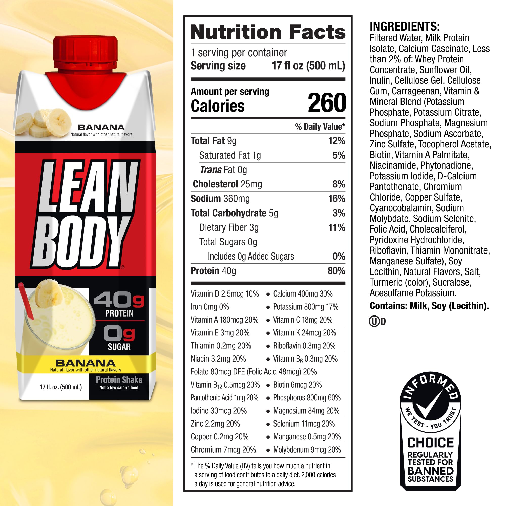 Mua Lean Body Ready-to-Drink Banana Protein Shake, 40g Protein, Whey ...