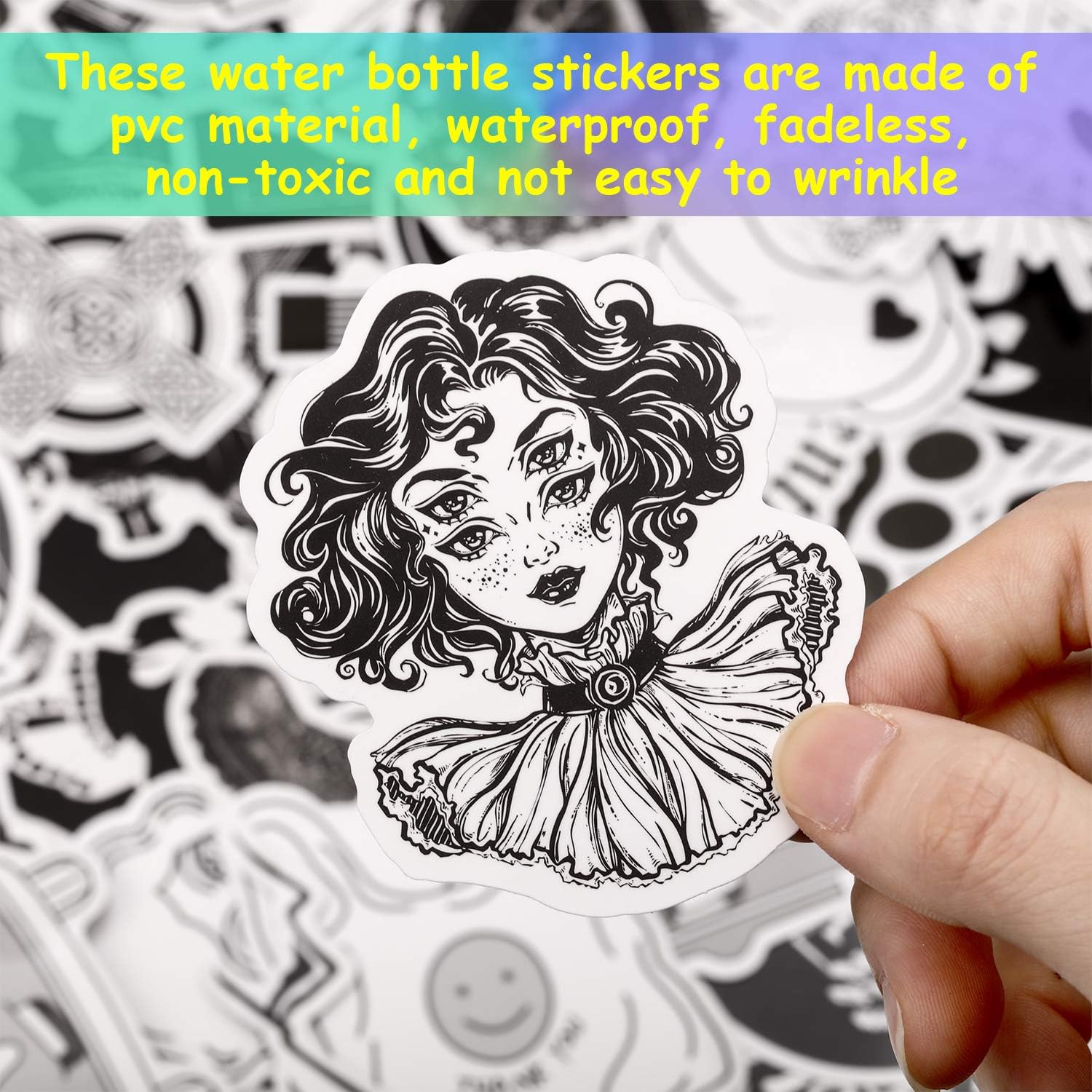 150 Pieces Gothic Stickers Black and White Stickers Skull Gothic Vinyl ...