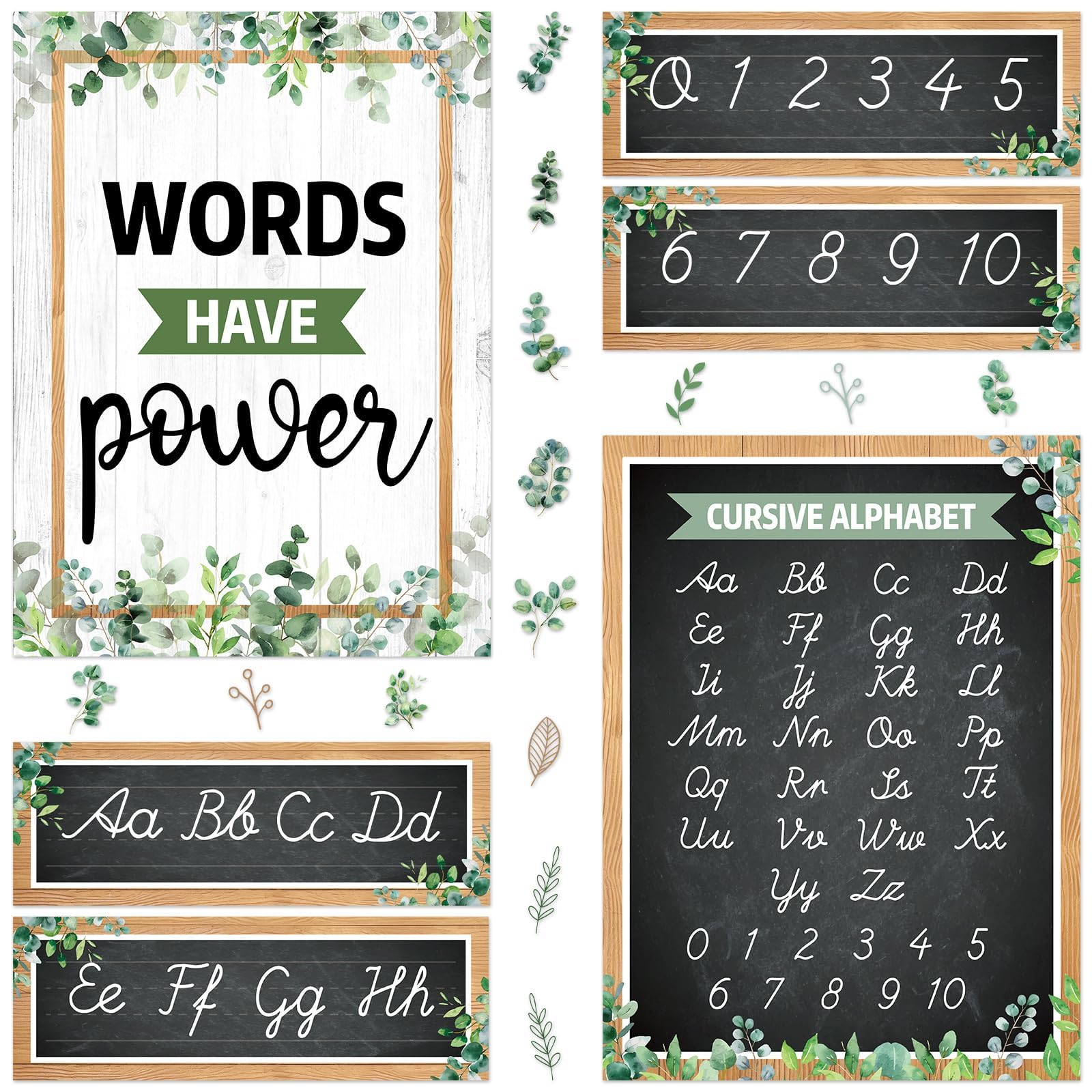 Farmhouse Cursive Alphabet and Number Line Poster Greenery Bulletin ...