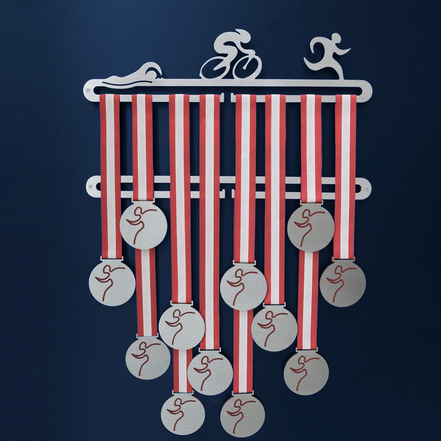 Triathlon medal display double hanger, Triathlon Medal Holder, Brushed ...