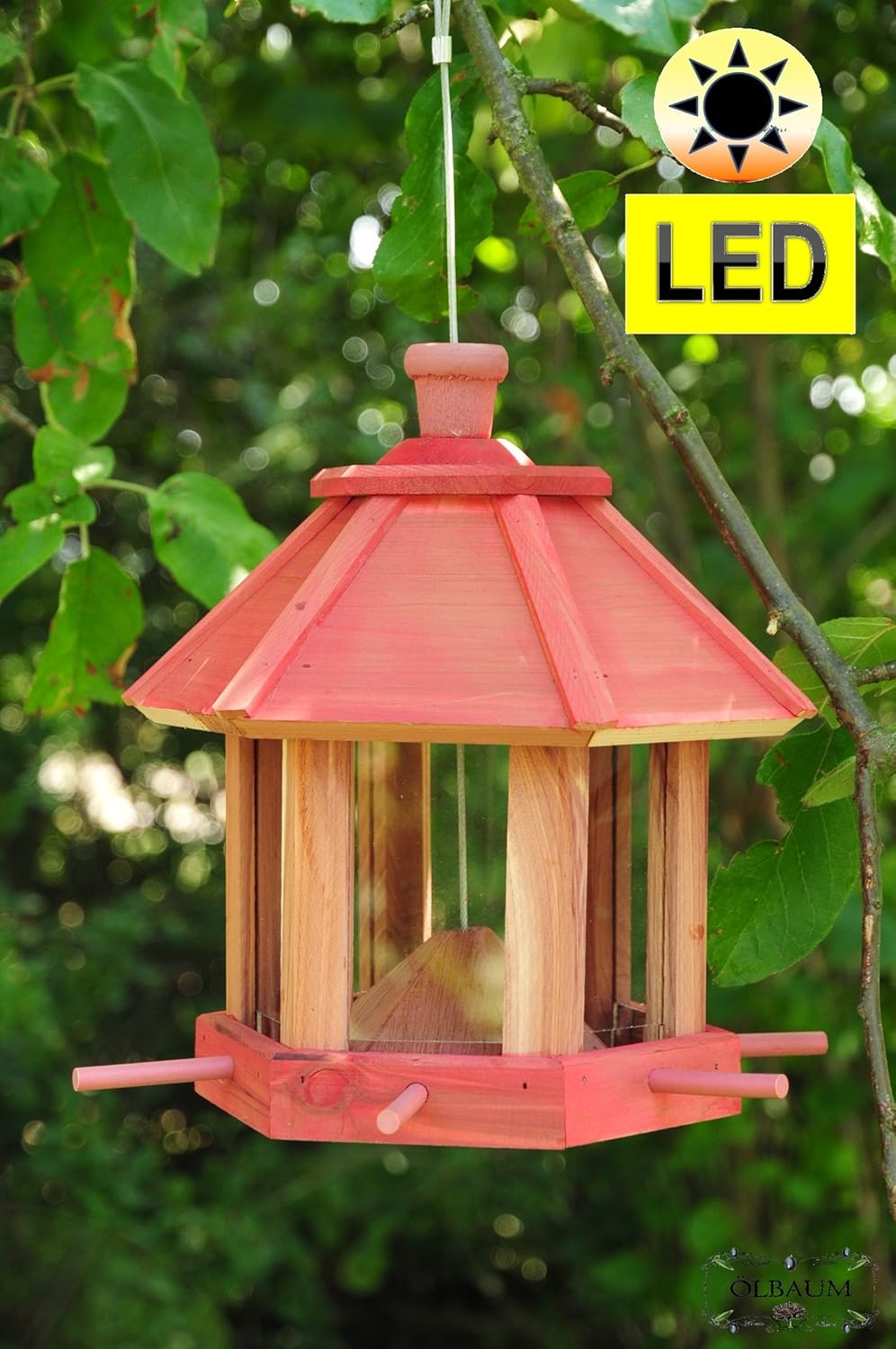 Futterhaus ZedernHolz - MIT Beleuchtung,LED-Licht / Vogelhaus ...