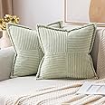 Amazon.com: MIULEE Light Green Corduroy Pillow Covers 18x18 Inch with Splicing Set of 2 Super ...
