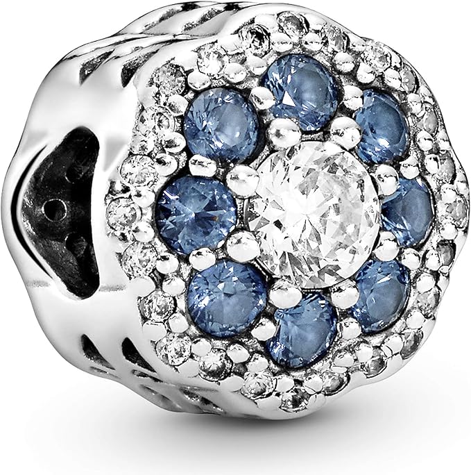 Amazon.com: Pandora Jewelry Blue Sparkle Flower Crystal and Cubic ...