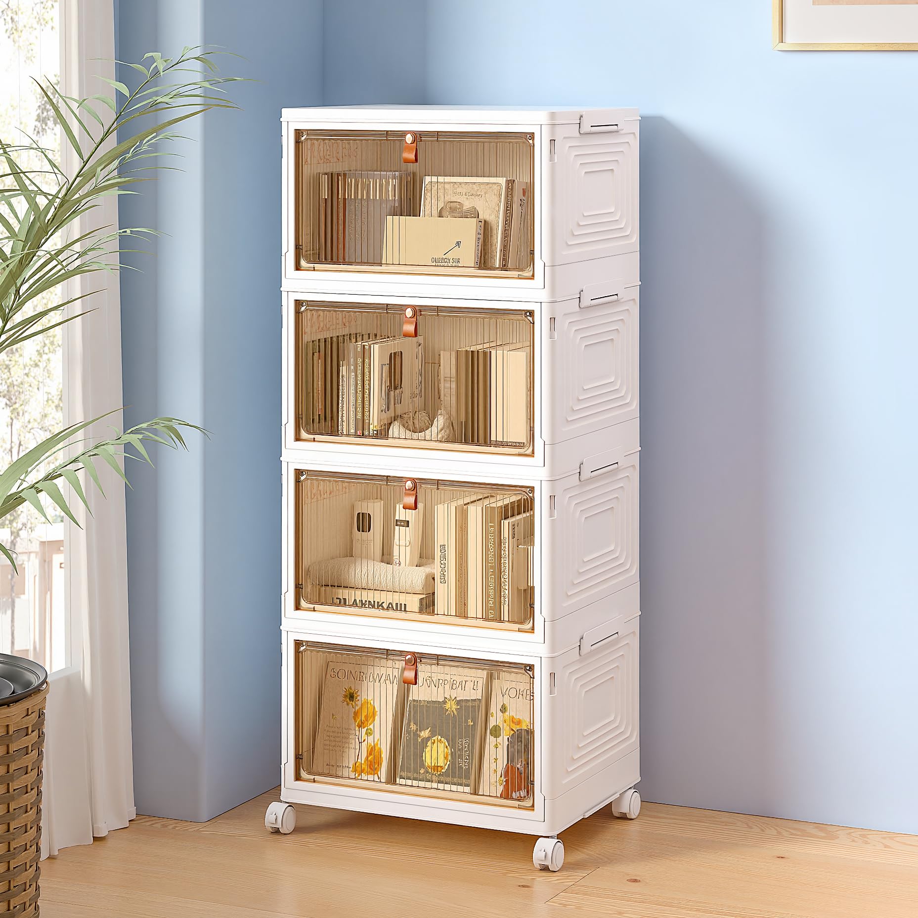 VECELO 4 Tier Storage Bins with Lid, Stackable Storage Boxes with ...