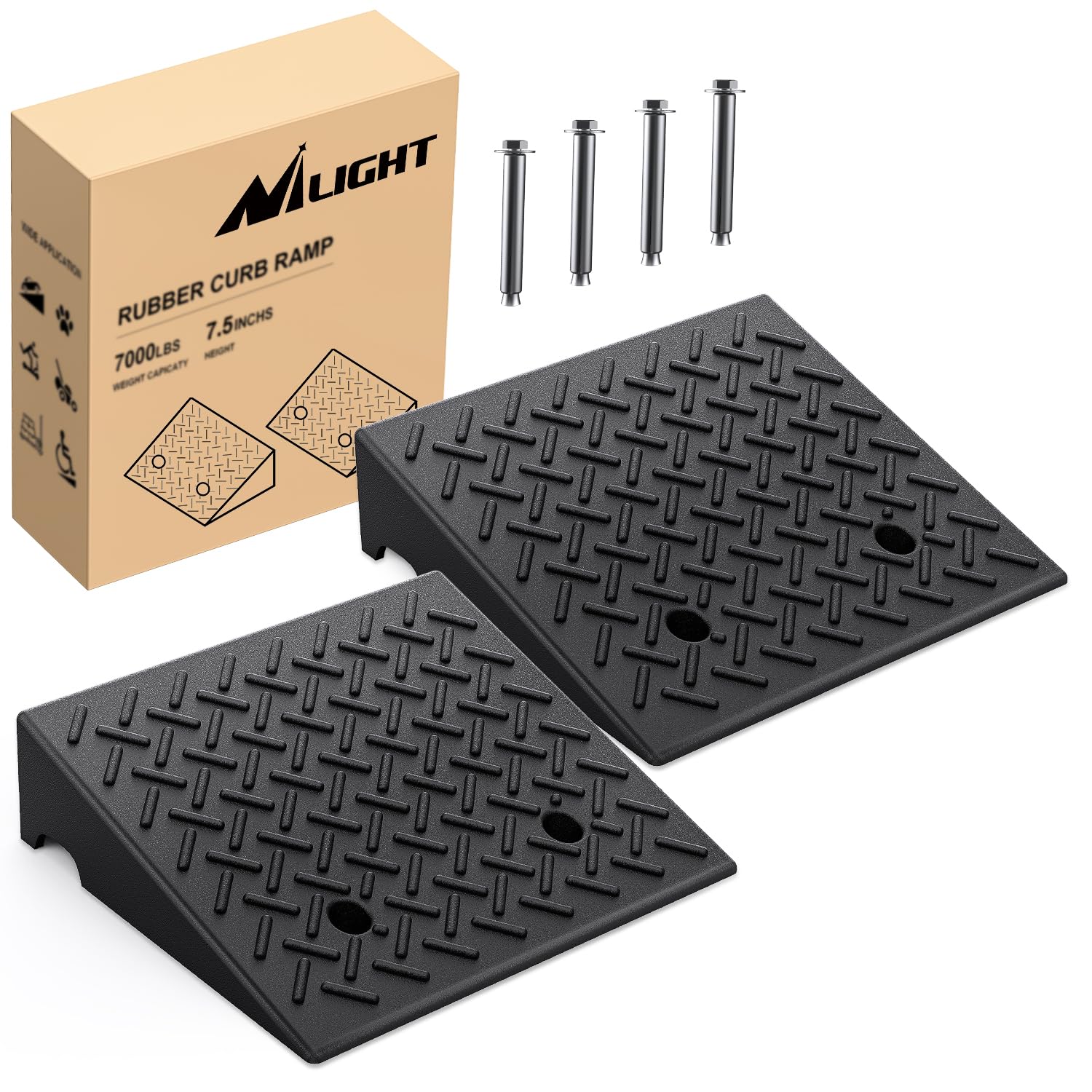 Nilight Rubber Curb Ramps, 7.5" Rise Height Heavy Duty Rubber Threshold ...