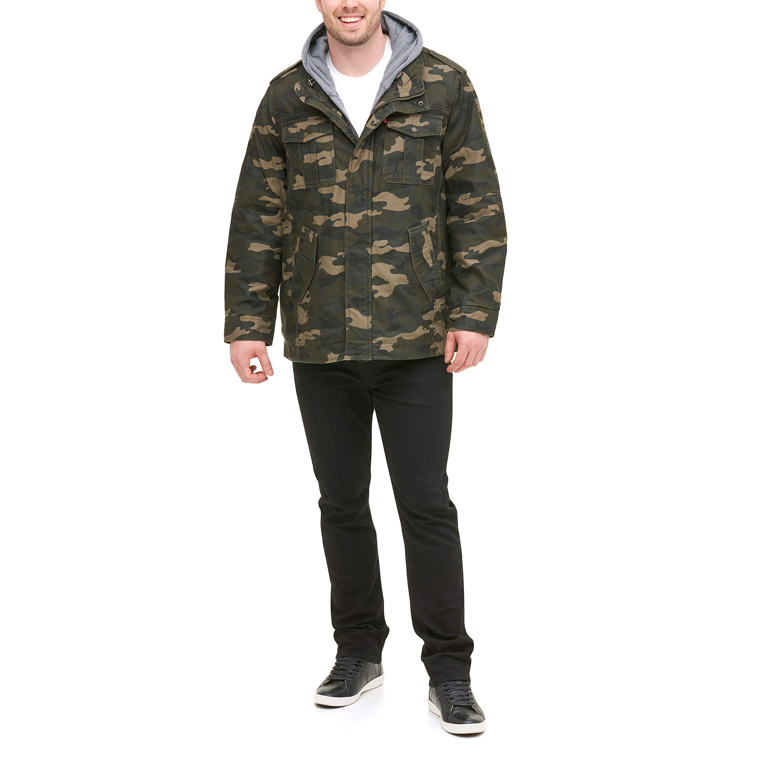 Levi's Men's LM8RC364 Washed Cotton Hooded Military Jacket - Camouflage ...