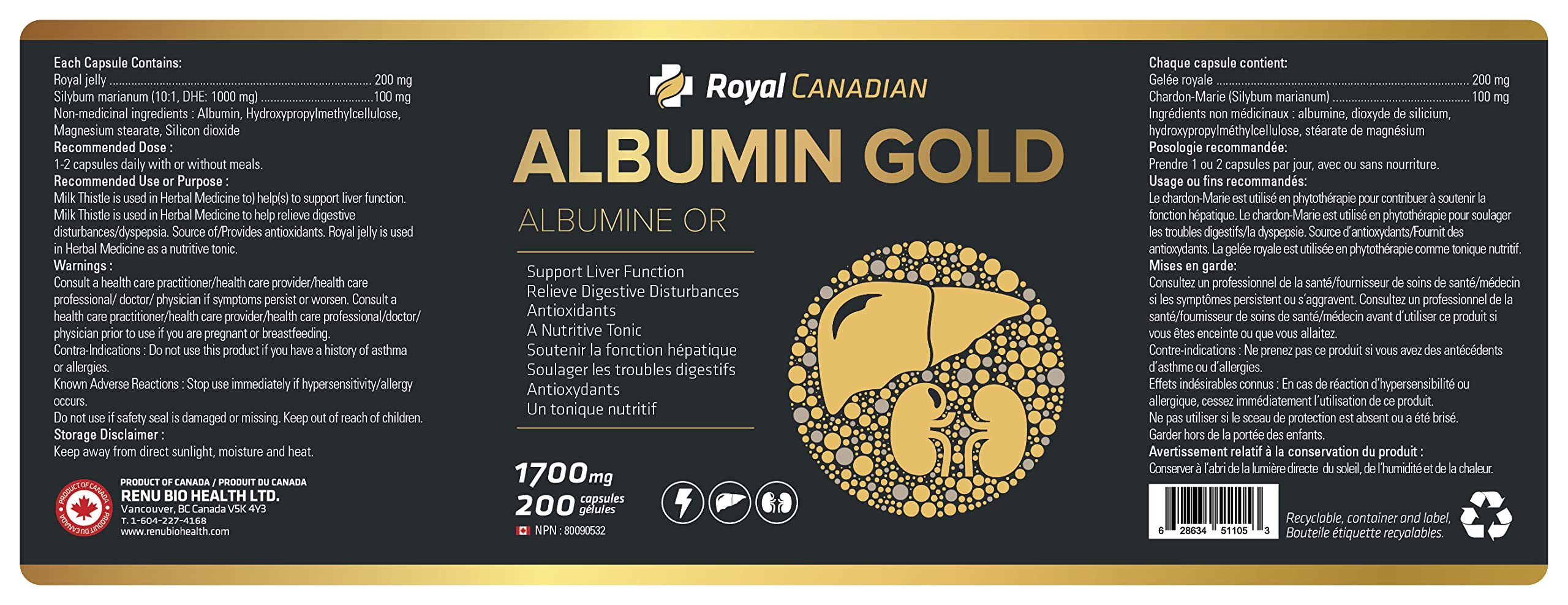 Mua ROYAL CANADIAN Albumin Gold 1700mg | Liver Function | Kidney ...
