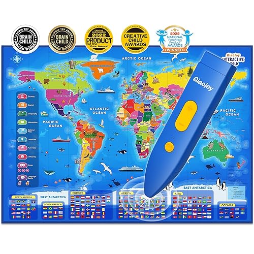 Qiaojoy Bilingual Interactive World Map for Kids Learning and ...