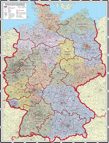 Mappemonde xXL 1,95 m original postleitzahlenkarte couleurs de l ...