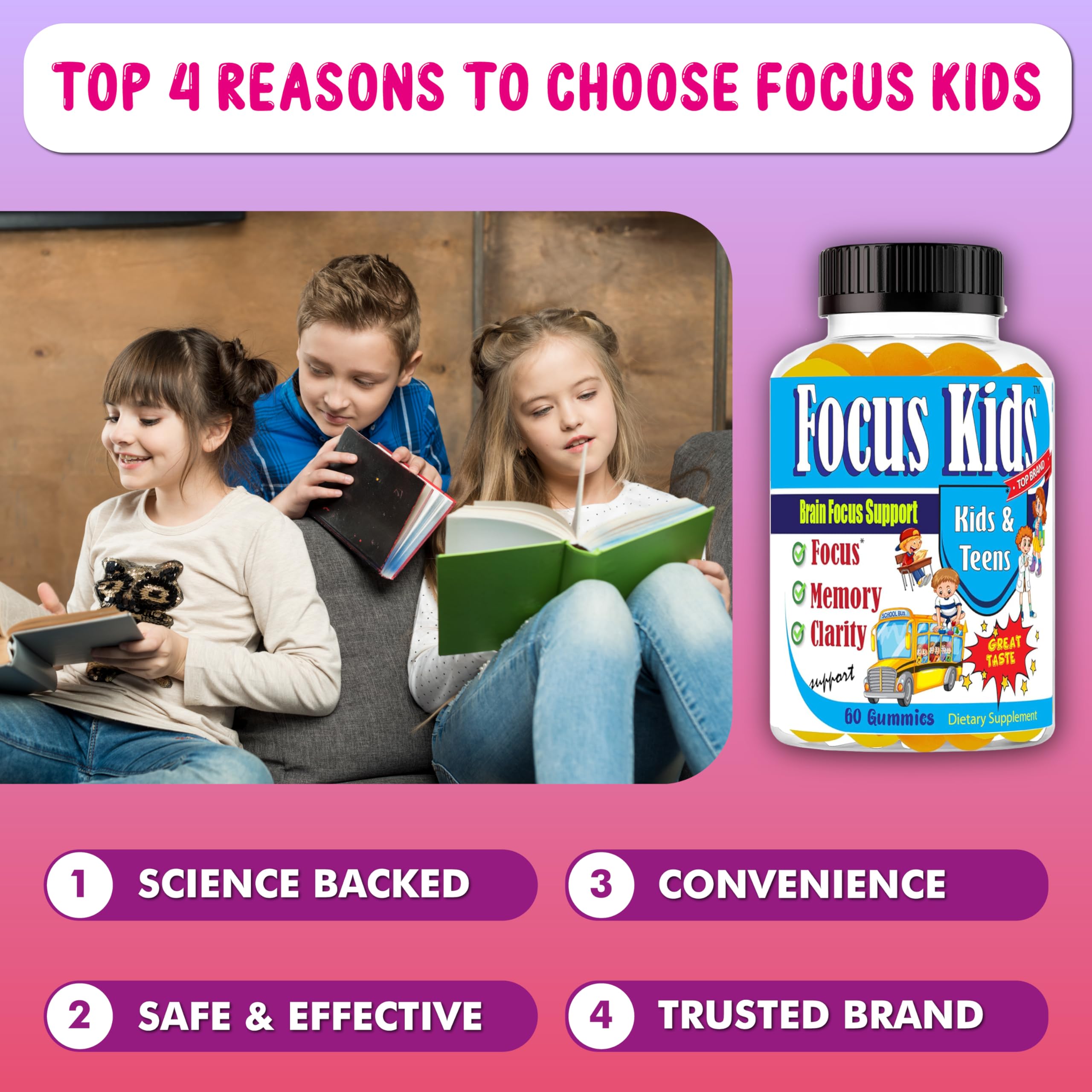 Mua Focus Kids Gummies for Kids Brain Focus Support Chewable Attention ...