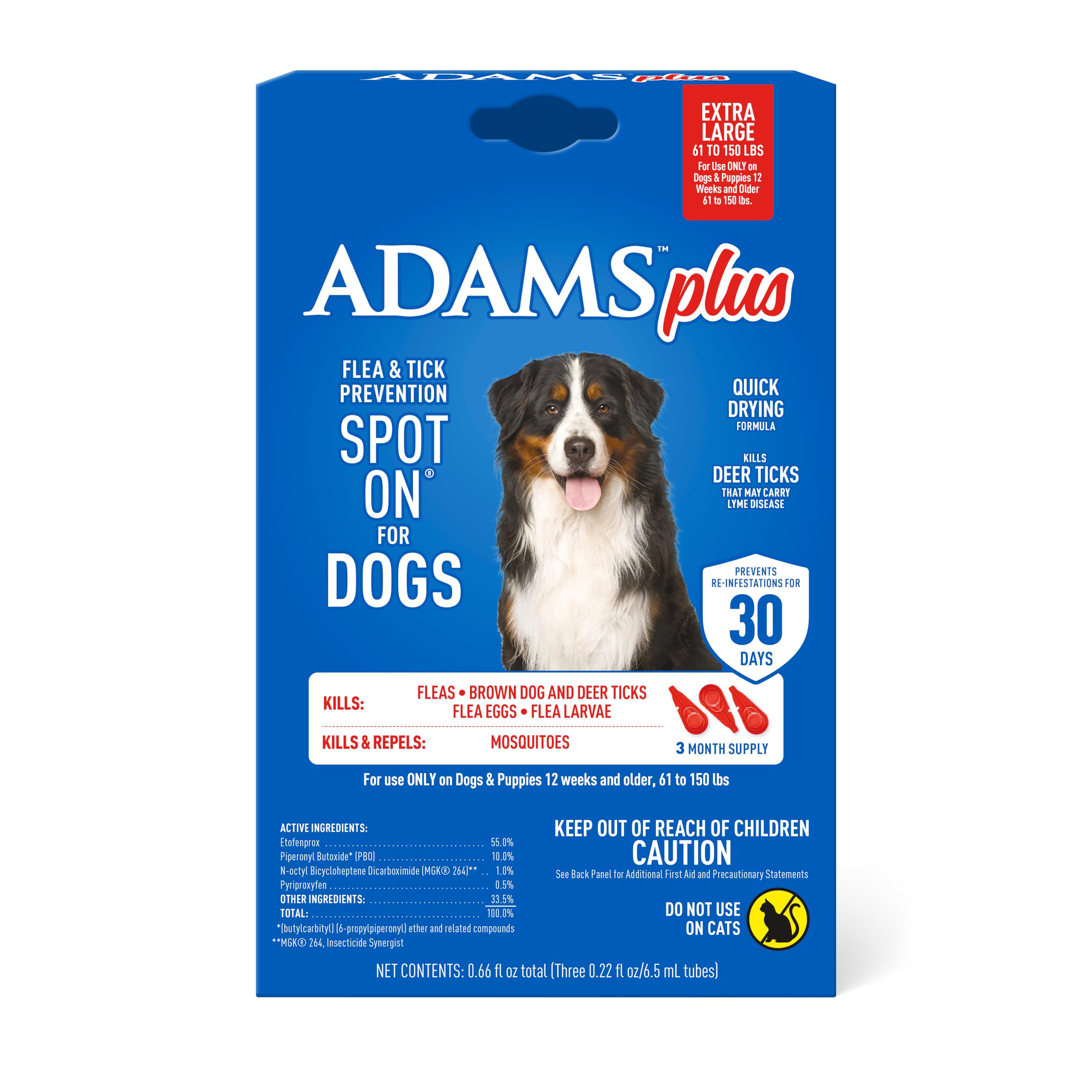 Adams Plus Flea & Tick Prevention Spot On for Dogs 61-150 Pounds, 12 ...