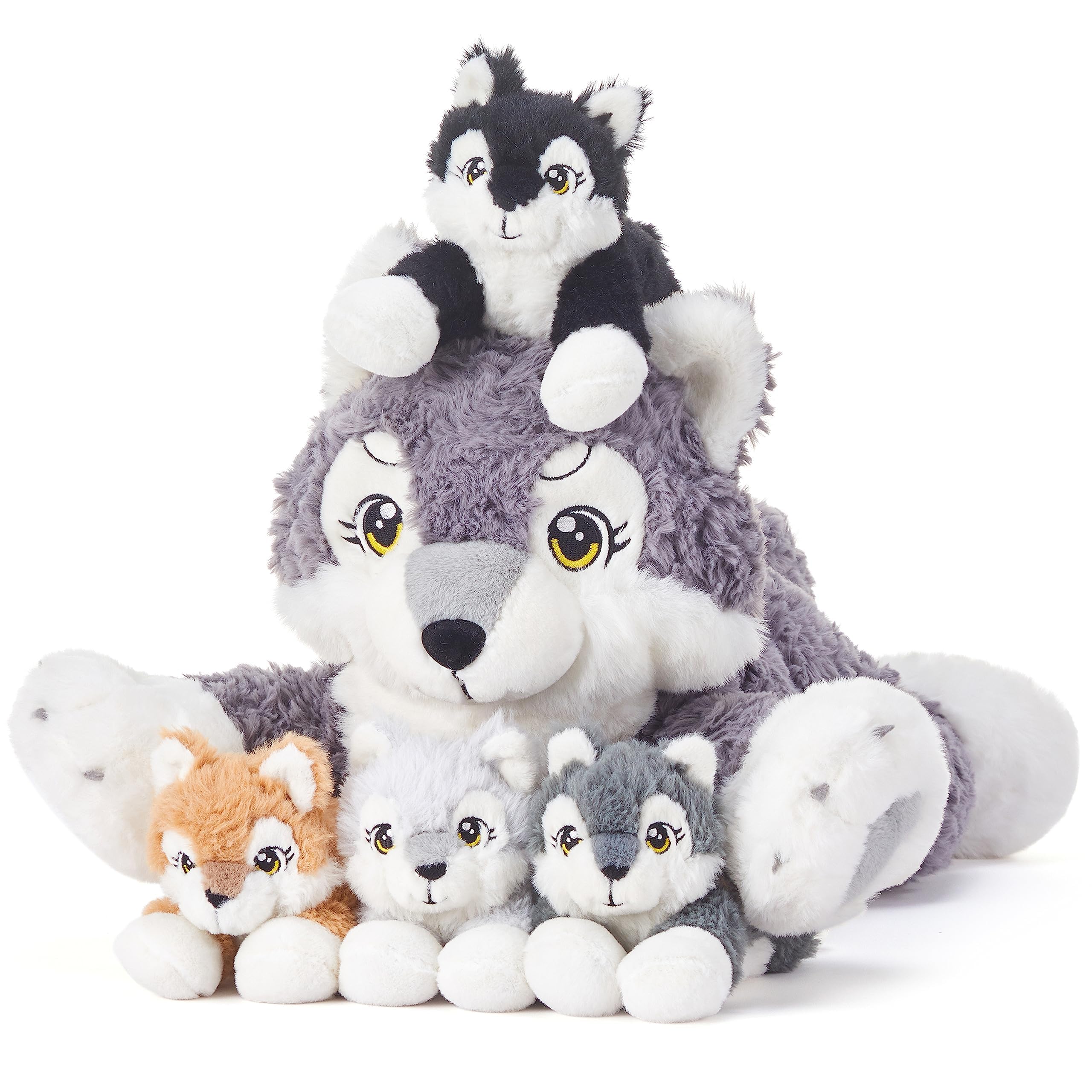 IKASA Mommy Wolf Stuffed Animal Mom and Baby Plush Toy, Cute 18" Soft ...