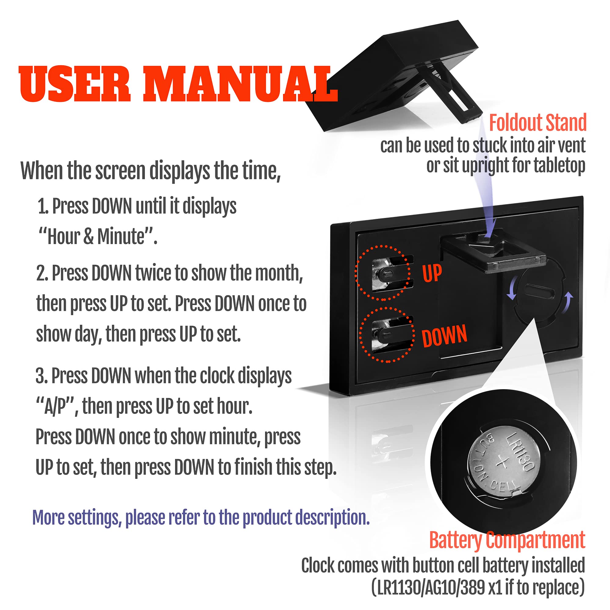 Mua Betus Car Dashboard Digital Clock - Vehicle Adhesive Clock with Jumbo Time & Day Display ...