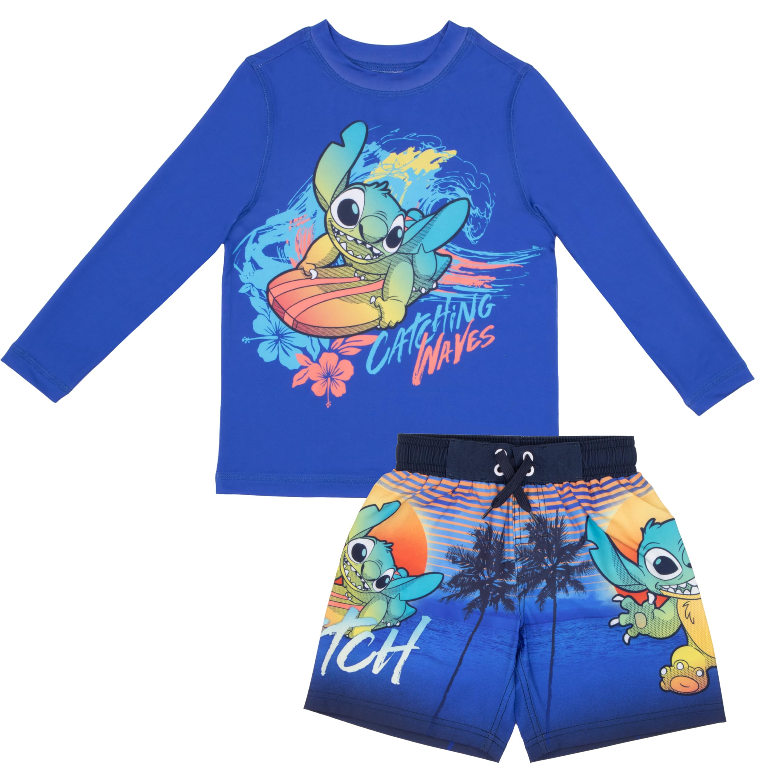 Disney Lilo & Stitch Boys Swim Wear Rash Guard 2 Piece Surf Set ...