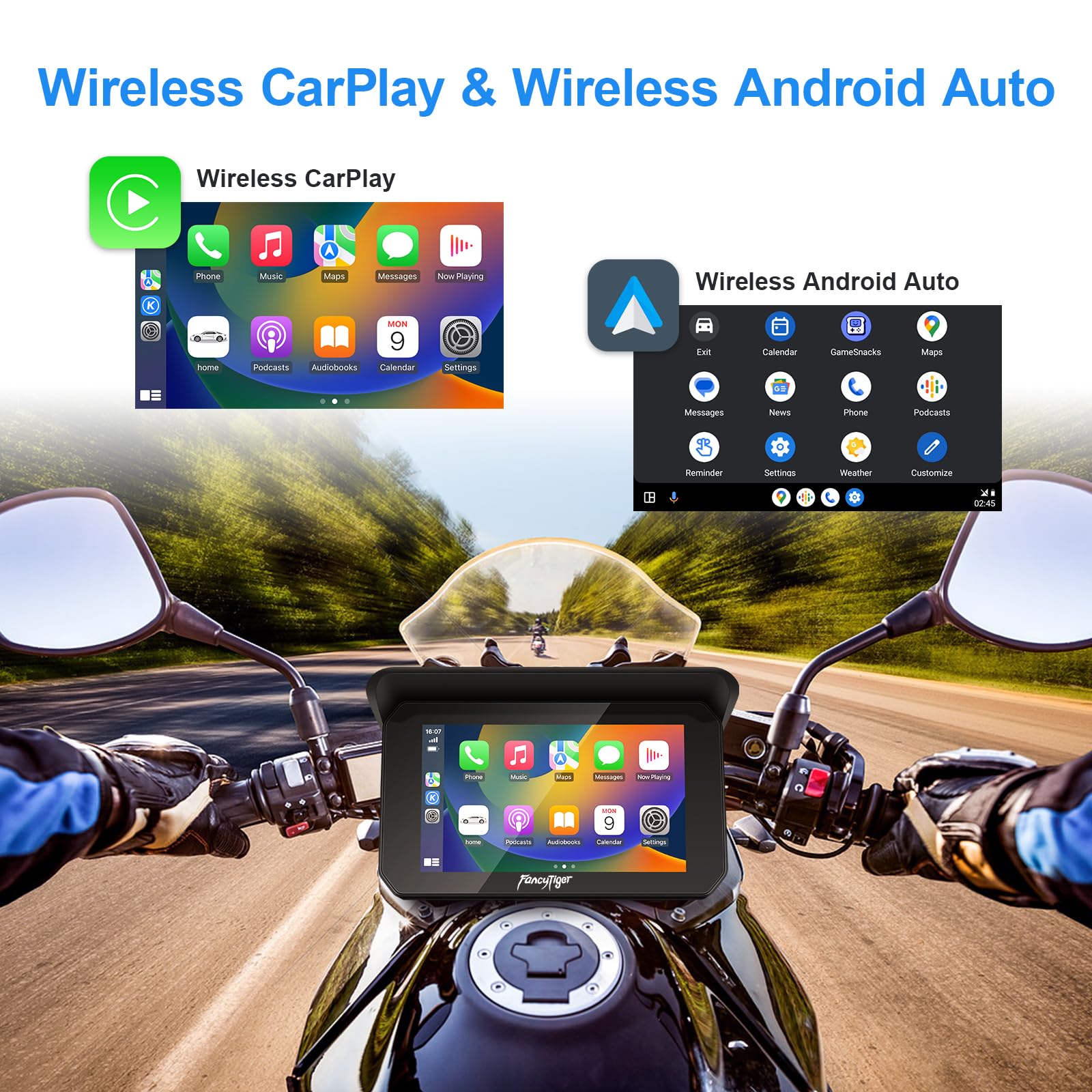 Mua FancyTiger Portable Wireless Apple Motorcycle Carplay & Android Auto Screen, Motorcycle Dash ...