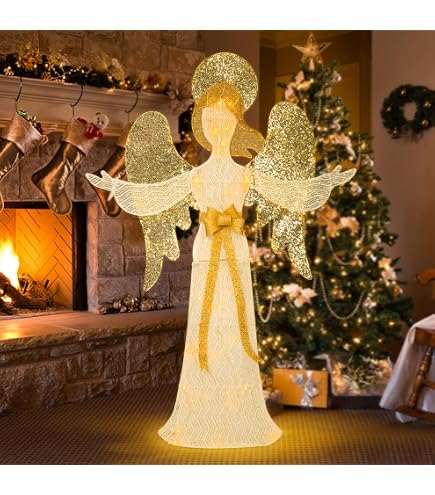Outdoor Lighted Angel With Dove 4.5FT Lighted Christmas Angel Outdoor
