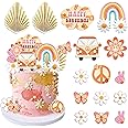 Amazon.com: 15 PCS Groovy Cupcake Toppers Boho Rainbow Cake Topper ...