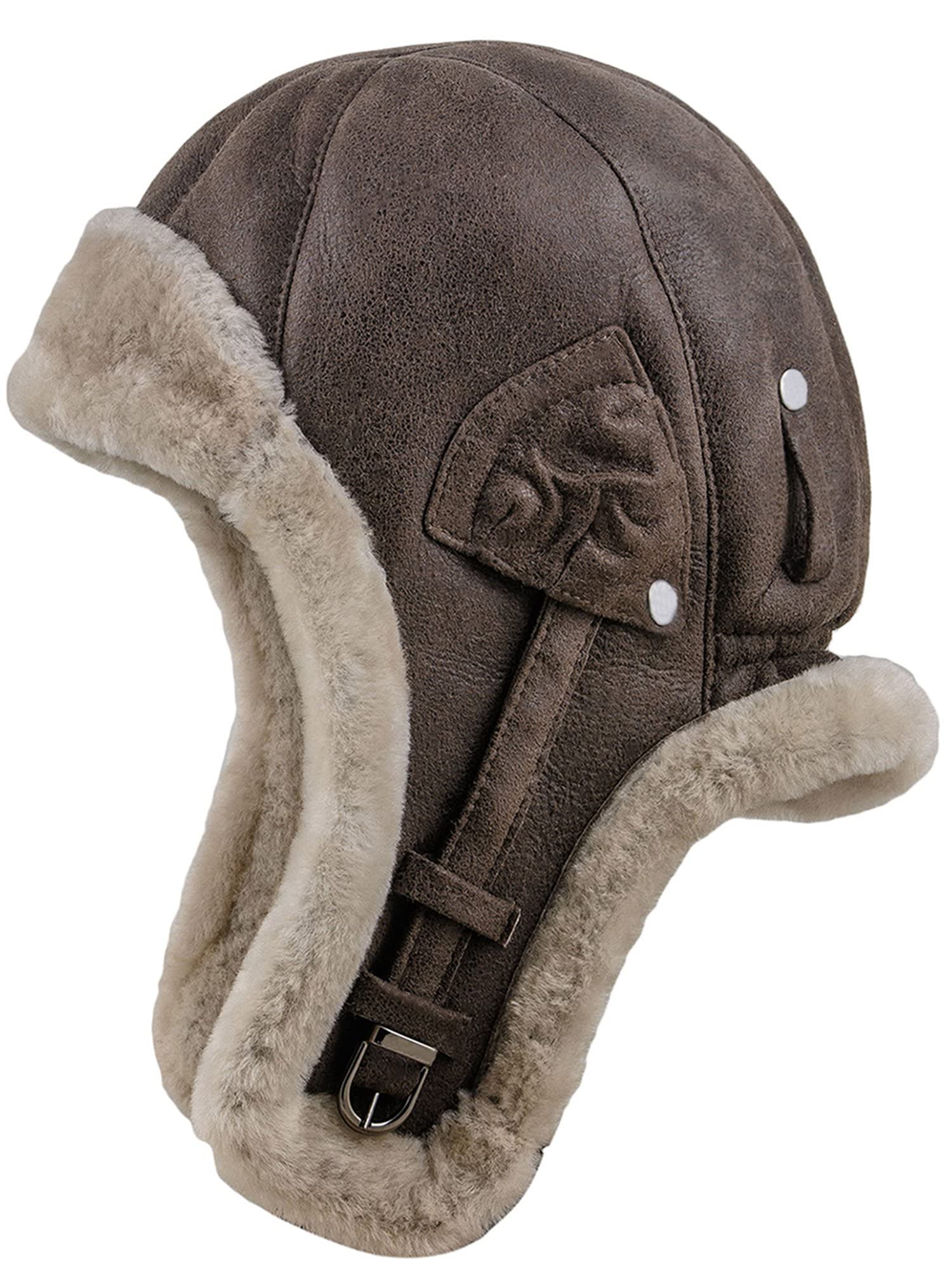 Sterkowski Trapper Cap | Genuine Shearling Leather Aviator Cap ...