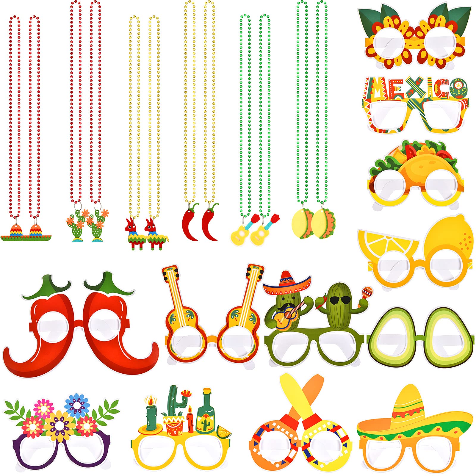 24 Pieces Summer Party Decorations Funny Paper Eyeglass Colorful Bead ...