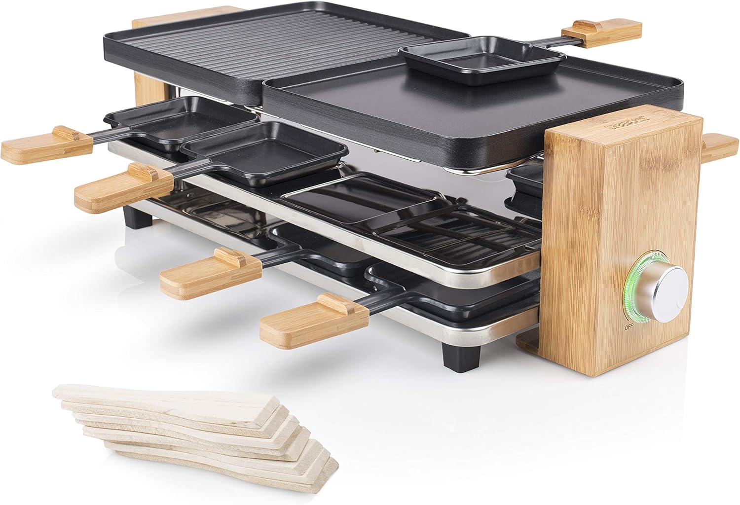 Princess 01.162910.02.001 Raclette Pure 8-UK, Bamboo, 1200 W, Bamboo ...