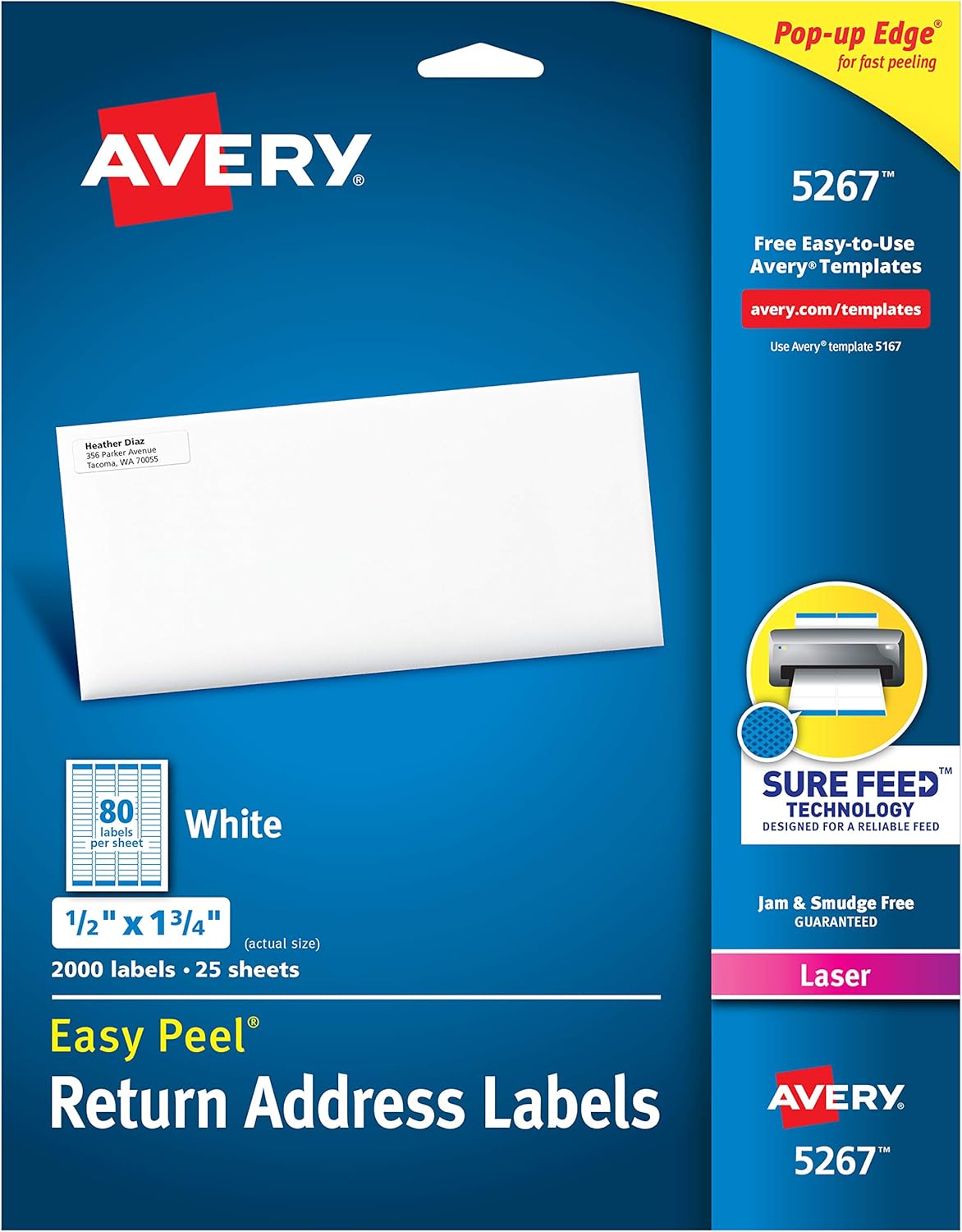 Avery Address Labels With Sure Feed For Laser Printers 0 5 X 1 75 