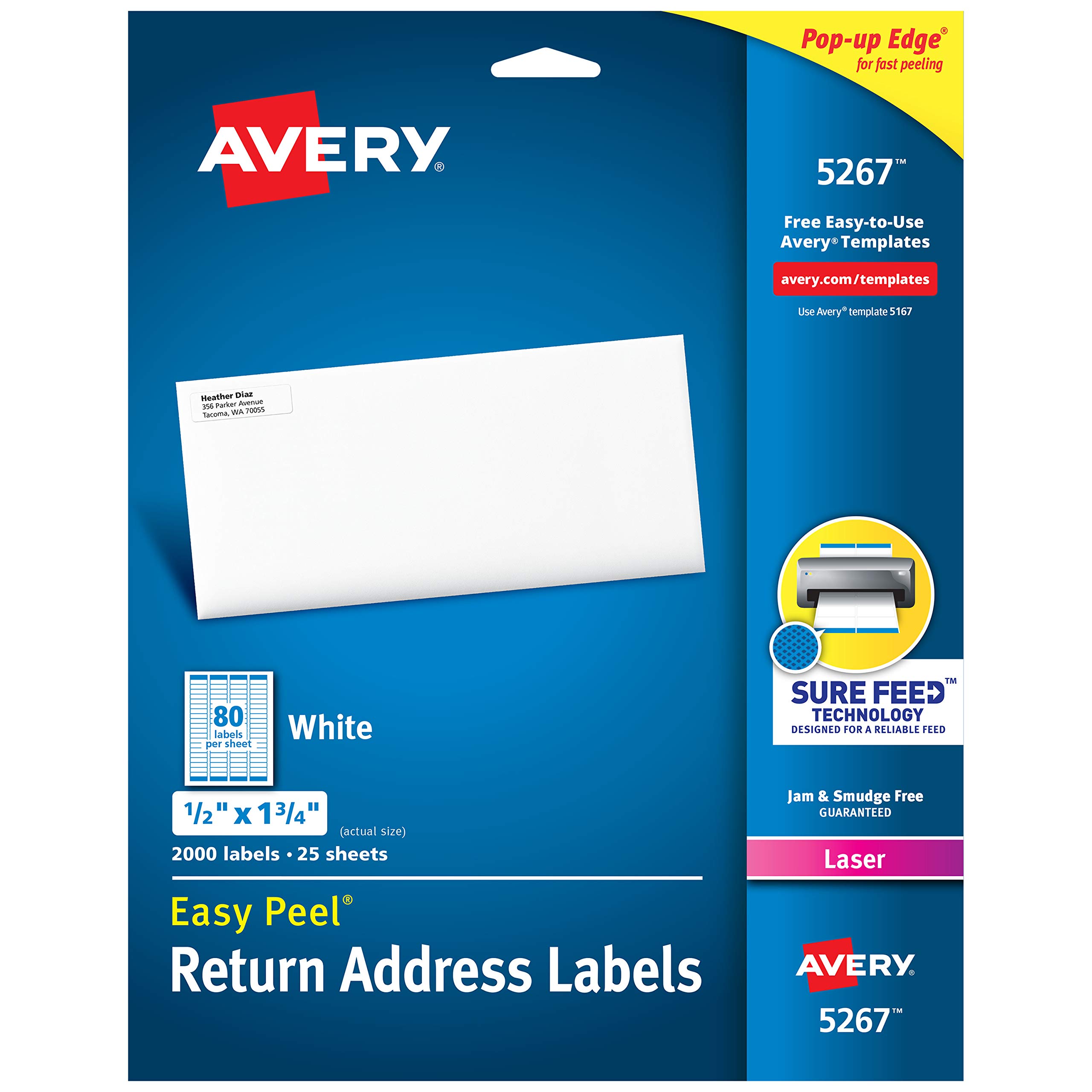AVERY 5267 Easy Peel Return Address Labels Laser 1 2 X 1 3 4 White 
