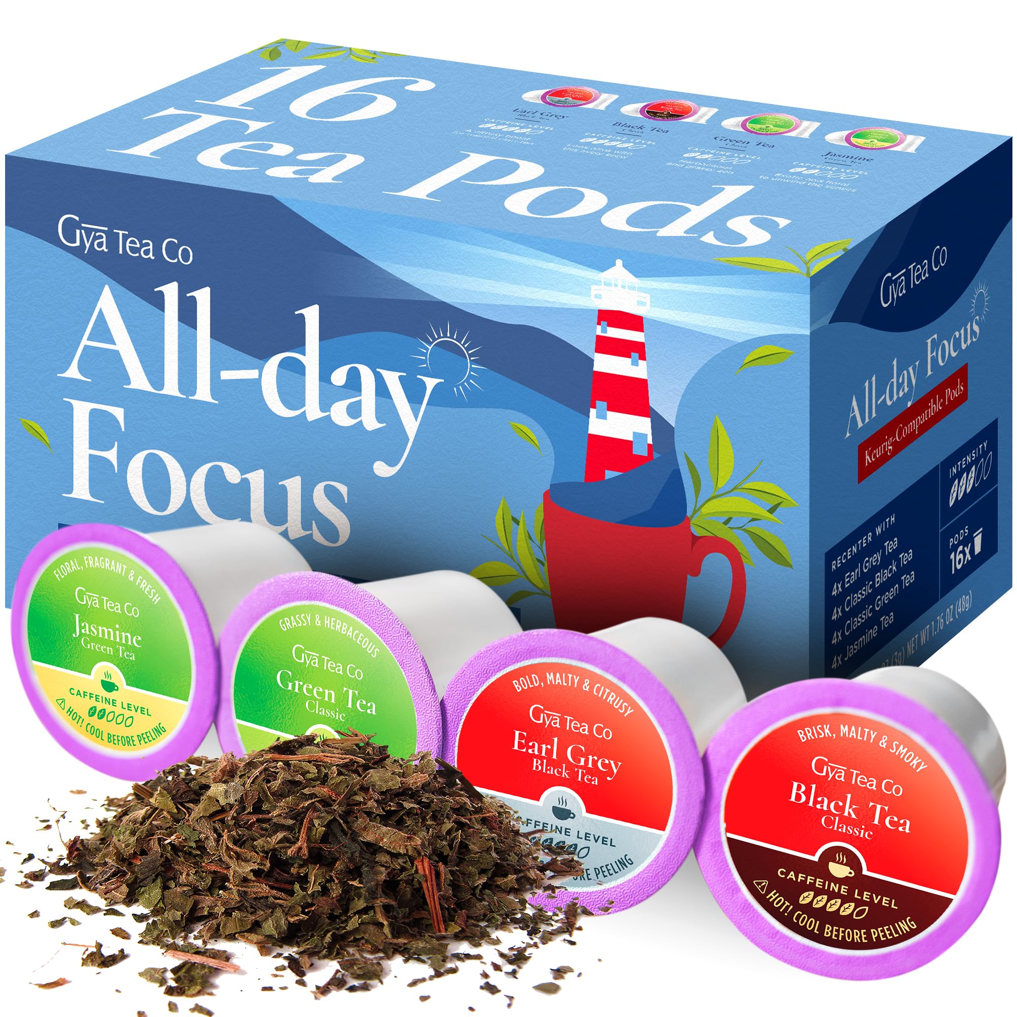 Gya Tea Co All Day Focus Tea Pods Tea Gift Set (16ct) - Tea K Cups ...