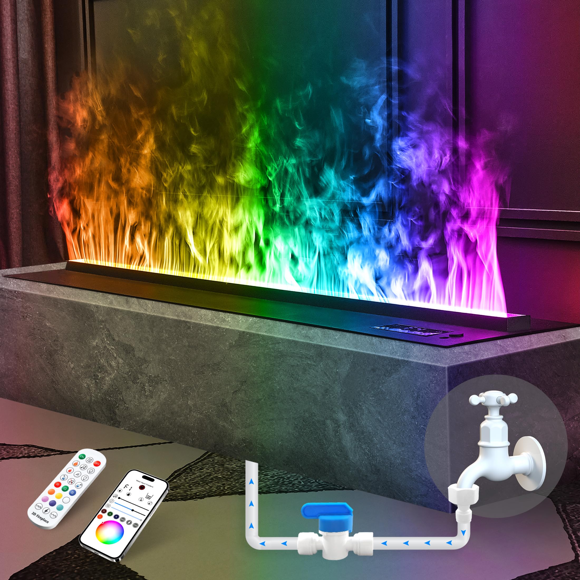 Electric Fireplace with APP Smart Control,Water Vapor Fireplace with ...