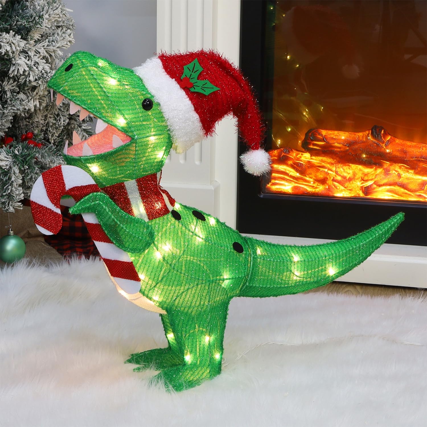 WATERGLIDE Lighted Christmas Green Dinosaur, 22.5 Inch Pre-Lit 3D ...