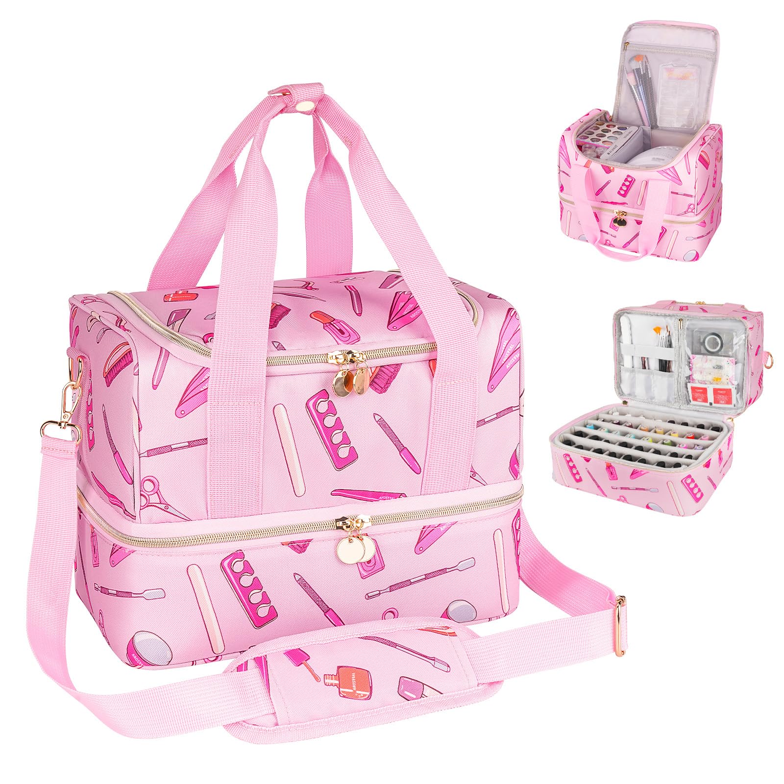 Jaffzora Nail Polish Organizer Case, Double Layers Nail Organizers and ...