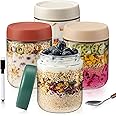 Amazon.com: Overnight Oats Containers with Lids,16oz Overnight Oats Jars,4Pack Oatmeal Cups,Meal ...